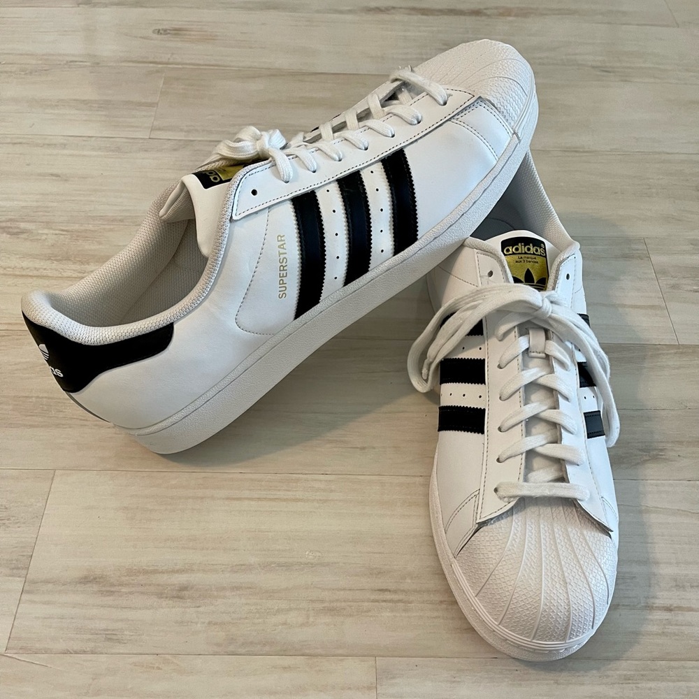 Men’s Adidas Superstar Leather Sneakers Shoes, White … - Gem
